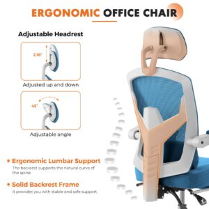 Sweetcrispy Office Computer Desk Chair, Ergonomic High-Back Mesh Rolling Work Swivel Chairs with Wheels, Comfortable Lumbar Support, Comfy Arms for Home, Bedroom, Study, Student, Blue