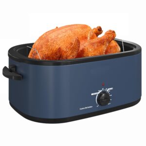 Roaster Oven, 26Qt Turkey Roaster Oven Buffet with Self-Basting Lid, 1450W Electric Roaster Oven with Cool-Touch Handles, Stainless Steel Roaster Oven with Removable Pan and Rack, Blue