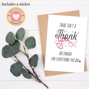 TRIDECOR Thank you Card with Envelope, Simple Cute Single Thankful Card, Grateful Gratitude Card - Folded 5"x7" Card for Him, Her, Teacher, Boss, Doctor, Mom, Dad, Coworker, Bridesmaids, Groomsmen