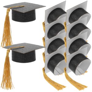 doitool 10pcs mini graduation caps with tassels - 2024 mini grad hat graduation wine bottle toppers for home graduation party table decoration (black)