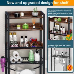 Over The Toilet Storage Cabinet,4 Tier Bathroom Organizers and Storage With Adjustable Shelf Waterproof Feet Pad and Basket ,Multifunctional Space Saver Freestanding Bathroom Shelves With Dividers