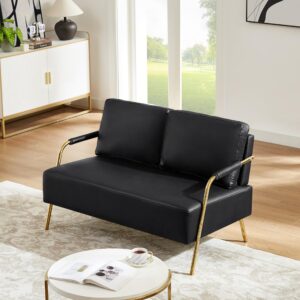 dimorture 49.6" loveseat couch, small love seat sofa couches for living room, comfy 2-seater sofas couch for bedroom living room apartment office, fast assembly, black