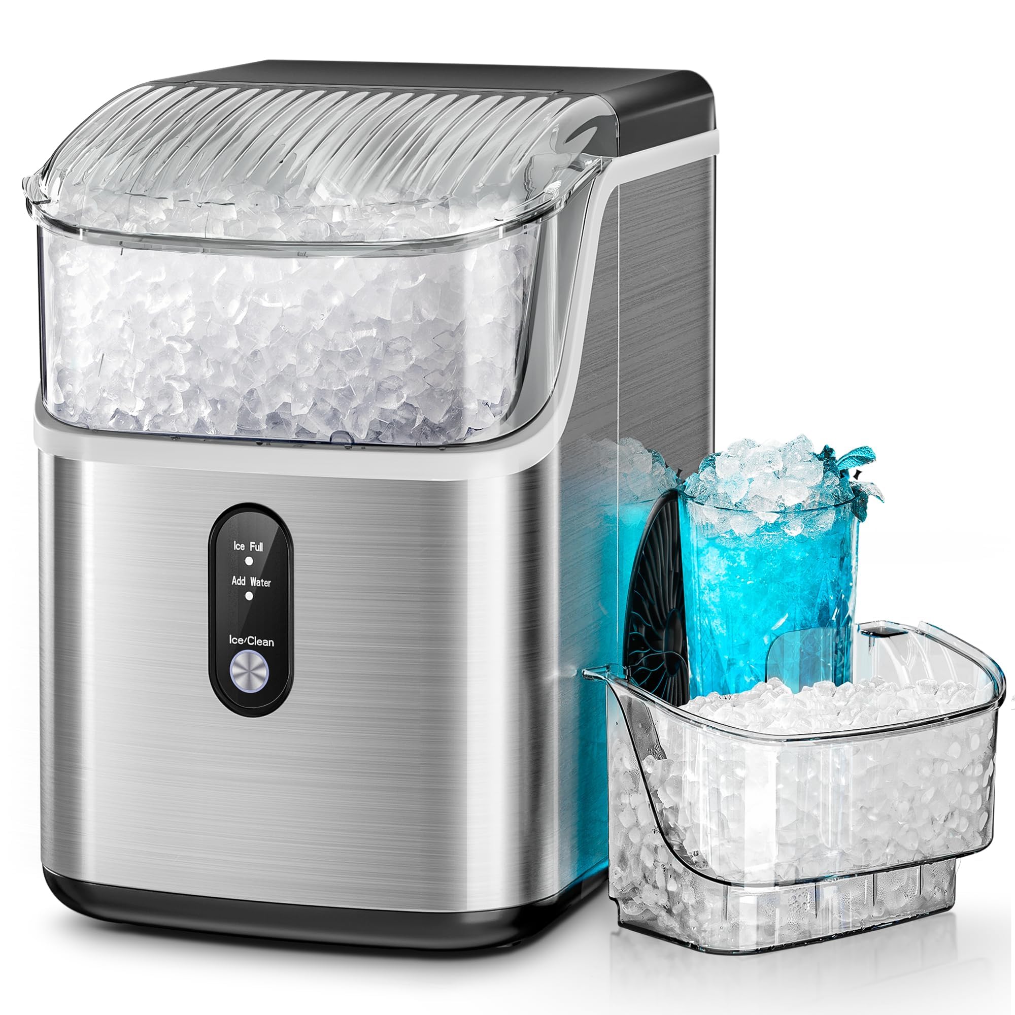 Kismile Nugget Ice Makers Countertop, Pebble Ice Maker Machine with Pellet Ice, 35lbs/Day, Ice Maker Machine with Self-Cleaning, Sonic Ice Makers Countertop for Home & Kitchen (Stainless Steels)