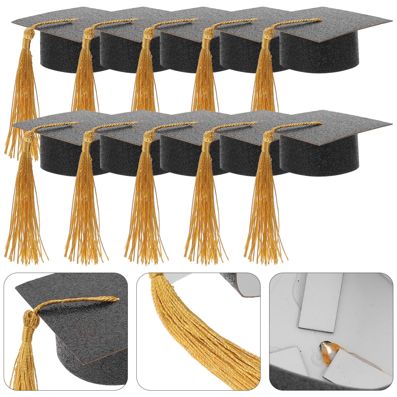 DOITOOL 10PCS Mini Graduation Caps with Tassels - 2024 Mini Grad Hat Graduation Wine Bottle Toppers for Home Graduation Party Table Decoration (Black)