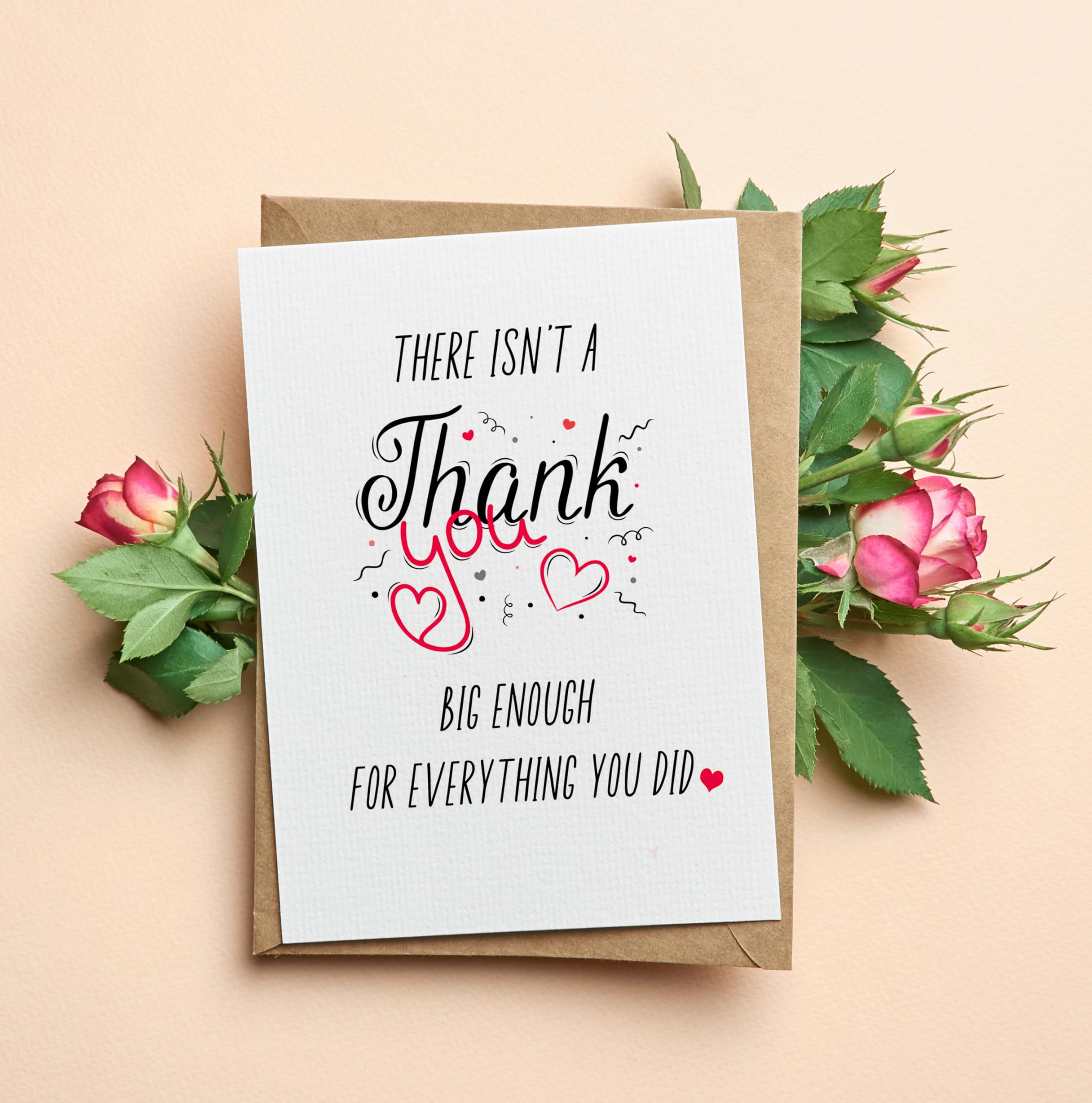 TRIDECOR Thank you Card with Envelope, Simple Cute Single Thankful Card, Grateful Gratitude Card - Folded 5"x7" Card for Him, Her, Teacher, Boss, Doctor, Mom, Dad, Coworker, Bridesmaids, Groomsmen