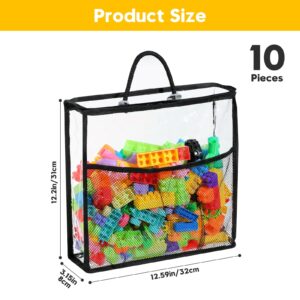 Remittur 10 PCS Clear Zippered Toy Storage Bags with handle, Kids Toy Storage Organizer with Mesh Pocket for Instructions, Playroom Toy Organizer Plastic Storage Bags for Blocks Set Puzzles,Small Toys