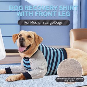 FUAMEY Dog Recovery Sleeve,Dog Recovery Shirt with Front Leg Dog Elbow Protector Stop Licking Joints Dog Surgery Suit for Medium Large Dogs Protecting Dog's Leg Wounds Blue Stripe XL