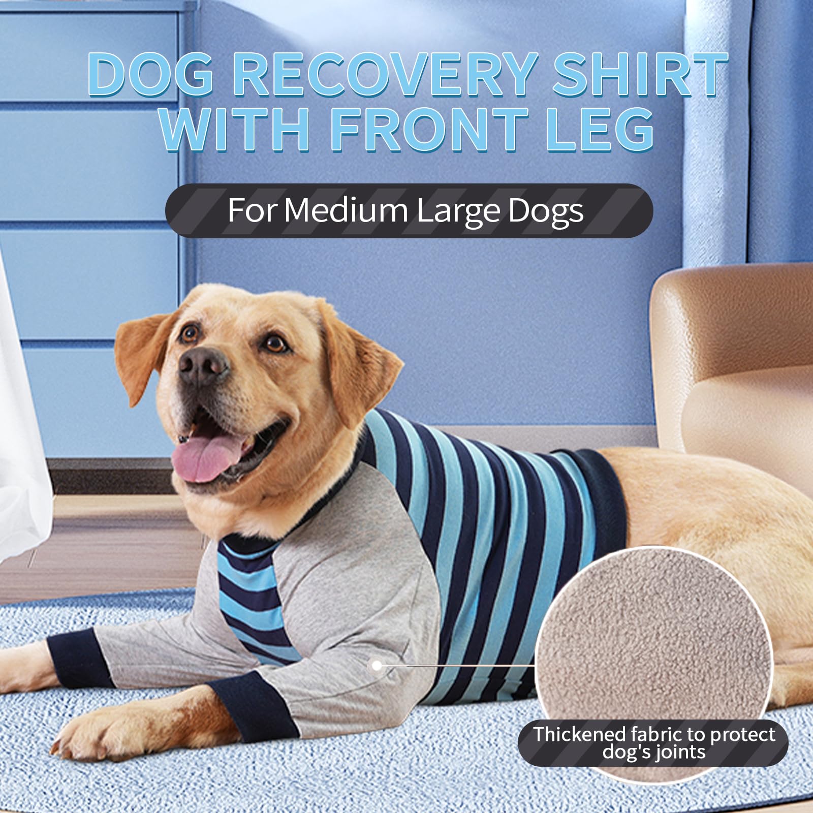 FUAMEY Dog Recovery Sleeve,Dog Recovery Shirt with Front Leg Dog Elbow Protector Stop Licking Joints Dog Surgery Suit for Medium Large Dogs Protecting Dog's Leg Wounds Blue Stripe XL