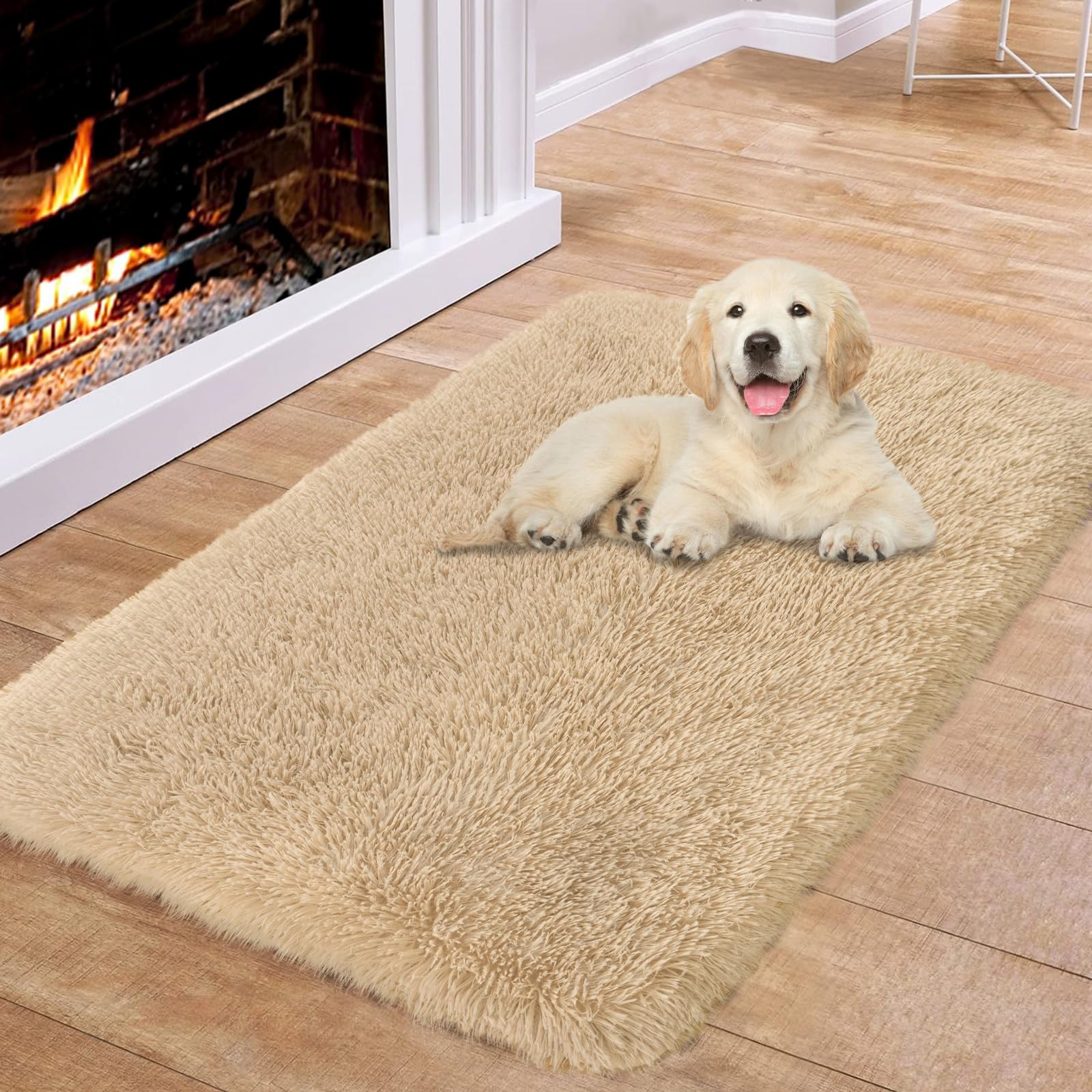 KING DARE 2x3 Area Rugs for Bedroom, Soft Small Throw Rug for Dorm, Soft Fluffy Shaggy Plush Fuzzy Shag Non-Slip Washable Carpet for Bedside Closet Girls Boys Room, Beige Rug