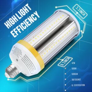 Snyloe 38W LED Corn Light Bulb, 5000LM 5000K Daylight, E26/E39 Base, Super Bright, Equivalent to 500W HPS, Suitable for Outdoor, Indoor, Garage, Factory, Yard, YT-5002