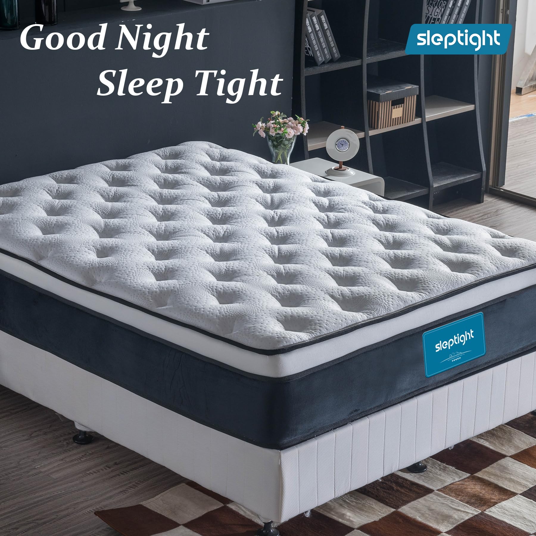 Sleptight Full Mattress, 12 Inches Pillow Top Hybrid Mattress in a Bag, Memory Foam Pocket Spring Mattress for Medium Firm Support Mattress