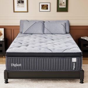 diglant king mattress, 14inch cooling gel memory hybrid medium plush mattress, king size individual pocket spring mattress in box, certipur-us,10 years support