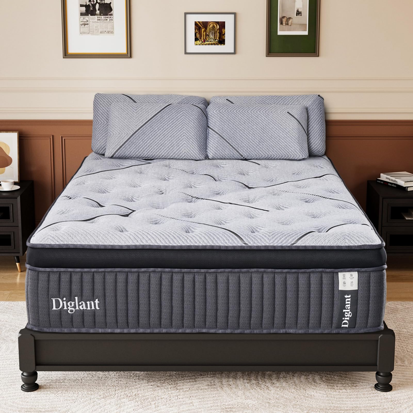 DIGLANT Full Mattress, 14Inch Cooling Gel Memory Hybrid Medium Plush Mattress, Full Size Individual Pocket Spring Mattress in Box, CertiPUR-US,10 Years Support