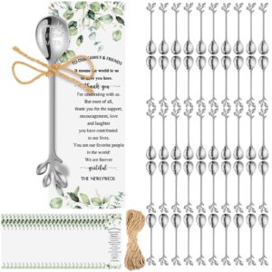 tioncy 50 pcs bridal shower favors tea spoons 4.9 inch silver stainless steel leaf dessert teaspoon coffee tea party favors with thank you cards and rope for gift bridal shower guests wedding