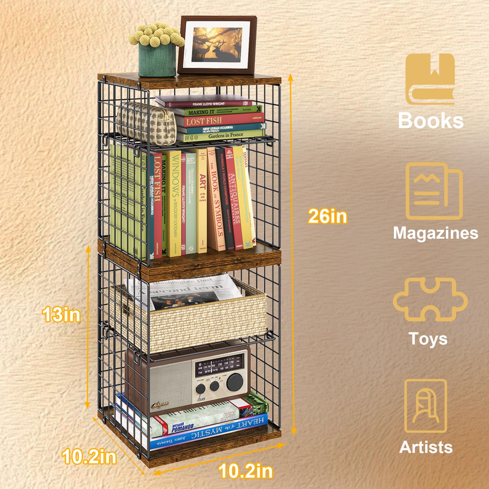 Honkazita 2 Wooden Storage Cubes,Adjustable Stackable Wooden Book Rack for Living Room, Bedroom DIY Variable Small Book Shelfs