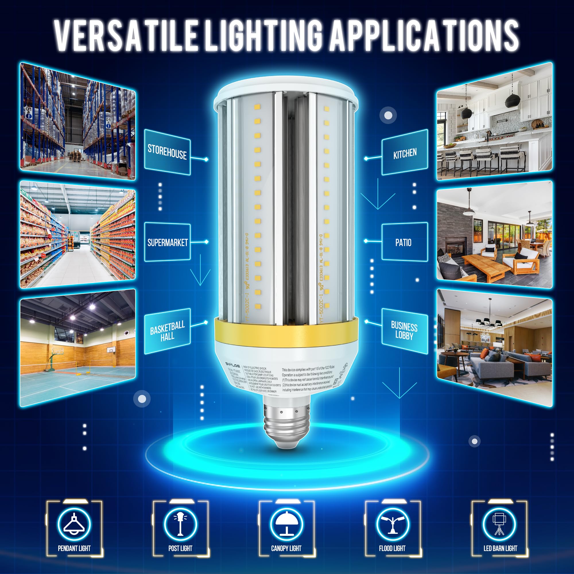 Snyloe 38W LED Corn Light Bulb, 5000LM 5000K Daylight, E26/E39 Base, Super Bright, Equivalent to 500W HPS, Suitable for Outdoor, Indoor, Garage, Factory, Yard, YT-5002