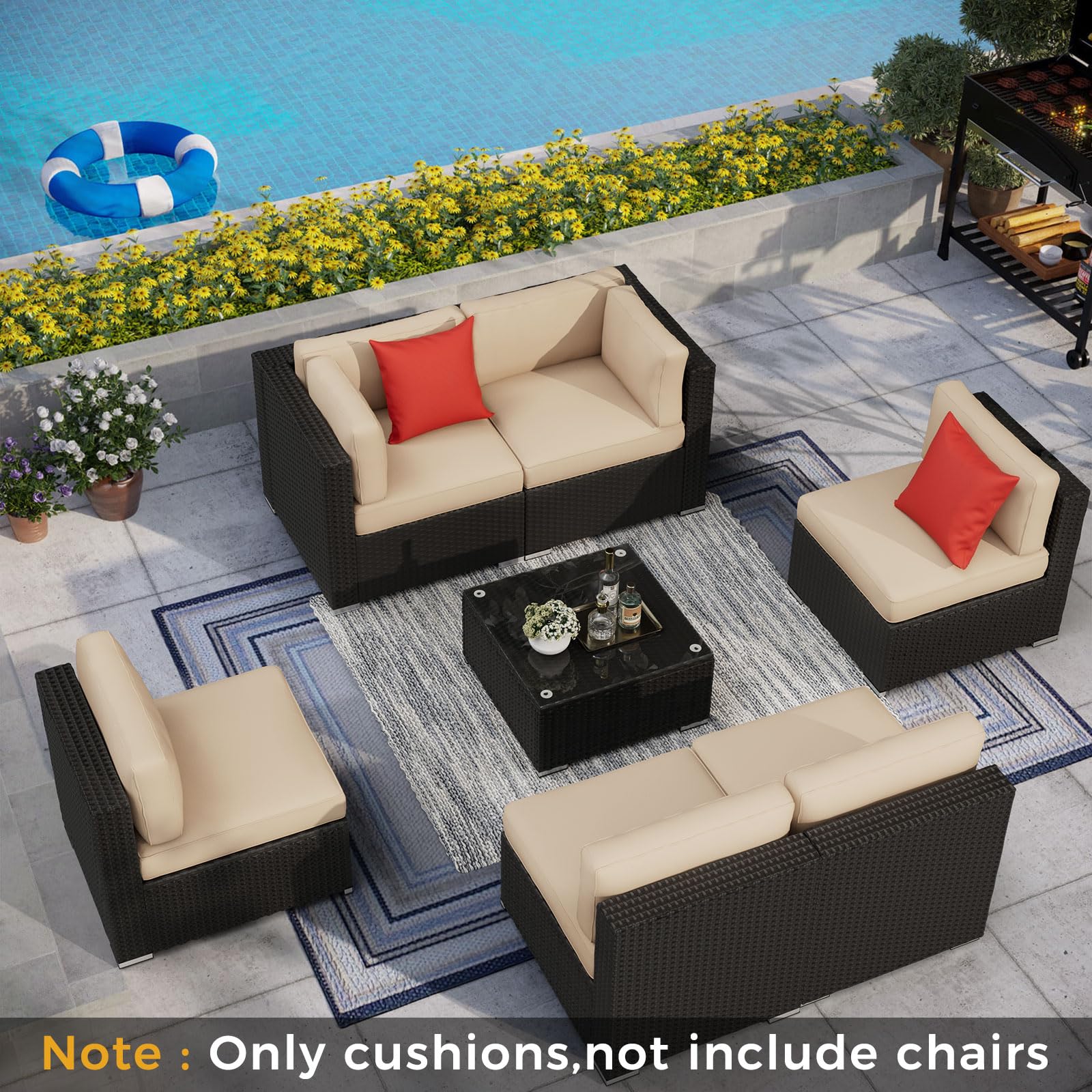 Incbruce 14 Piece Outdoor Patio Cushion Replacement, Patio Couch Cushions (6 Seat Cushion, 6 Back Cushion and 2 Corner Cushion) with Zipper for Outdoor Furniture (Brown)