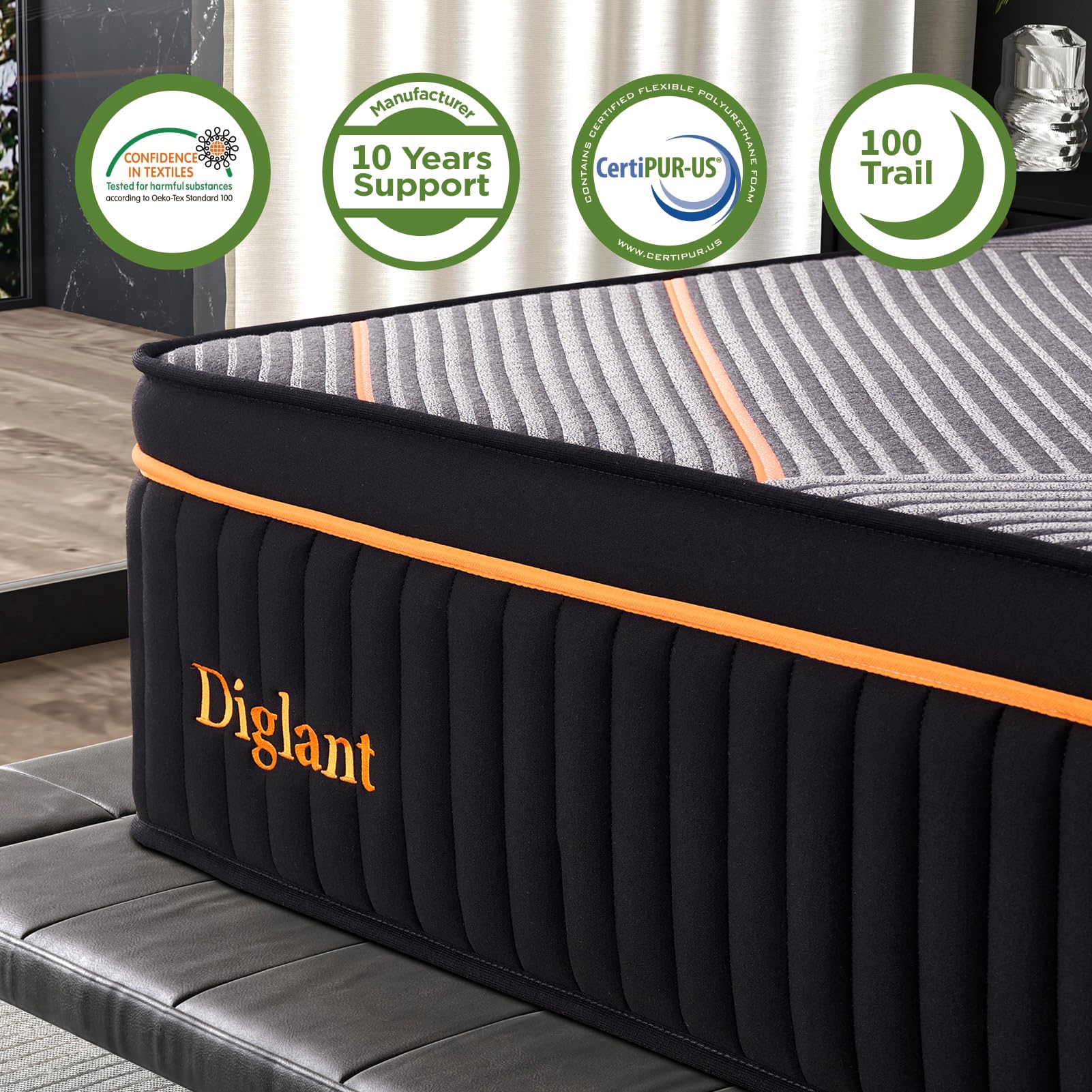 DIGLANT TwinXL Mattress, 14 Inch Plush Memory Foam Hybrid Mattress with Individually Pocket Coils for Pressure Relief,Balanced Support, TwinXL Size Mattress in Box, Motion Isolation