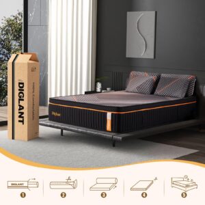 DIGLANT TwinXL Mattress, 14 Inch Plush Memory Foam Hybrid Mattress with Individually Pocket Coils for Pressure Relief,Balanced Support, TwinXL Size Mattress in Box, Motion Isolation