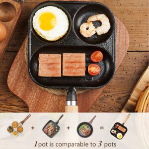 JUSTUP Nonstick Frying Pan,3-in-1 Cast Iron Egg Pan Divided Grill Pan,3-Section Versatile Breakfast Skillet,Cooking Pan for Egg,Steak and Burgers (Black)