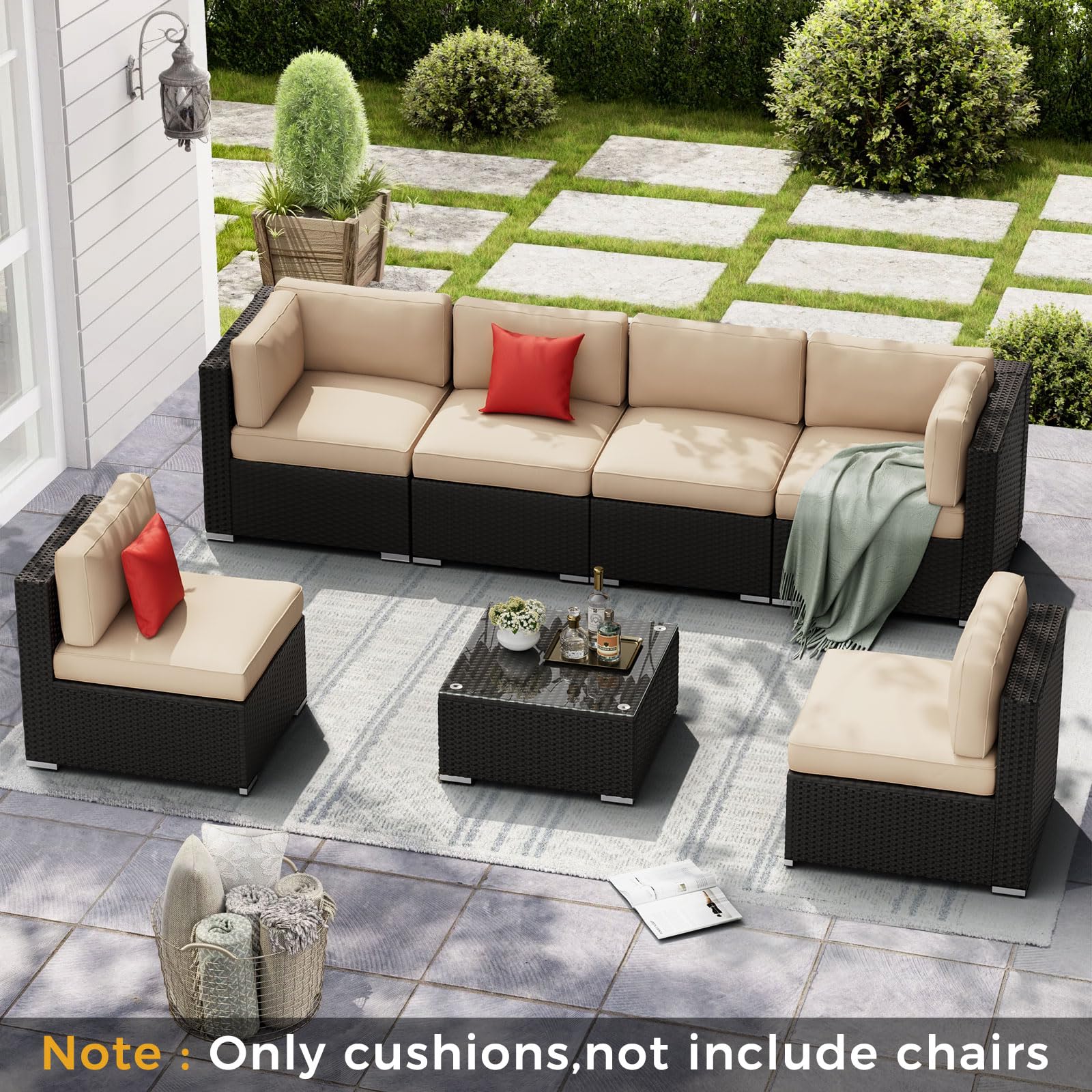 Incbruce 14 Piece Outdoor Patio Cushion Replacement, Patio Couch Cushions (6 Seat Cushion, 6 Back Cushion and 2 Corner Cushion) with Zipper for Outdoor Furniture (Brown)