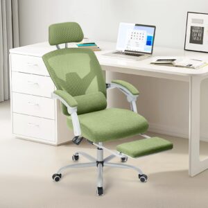 sweetcrispy office computer desk chair, ergonomic high-back mesh rolling work swivel chairs with wheels, comfortable lumbar support, comfy arms for home, bedroom, study, student, green