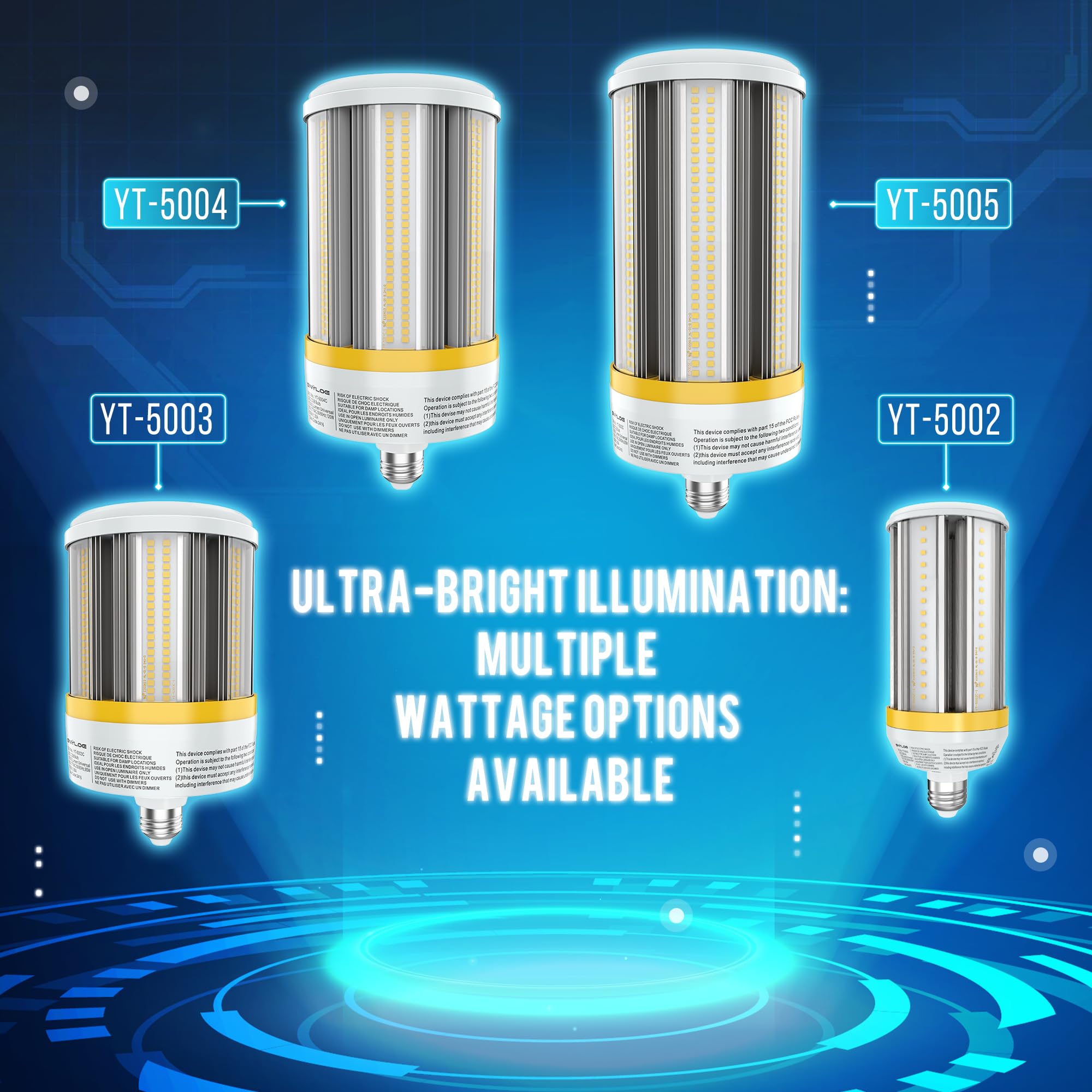 Snyloe 38W LED Corn Light Bulb, 5000LM 5000K Daylight, E26/E39 Base, Super Bright, Equivalent to 500W HPS, Suitable for Outdoor, Indoor, Garage, Factory, Yard, YT-5002