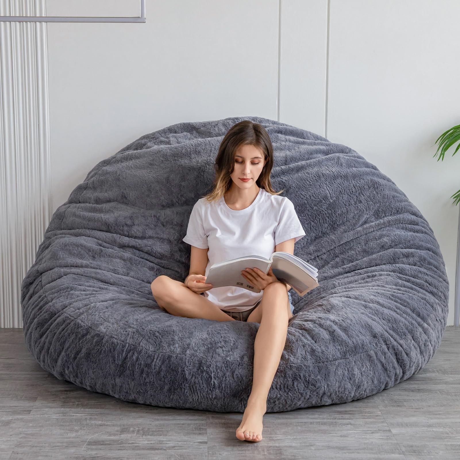 BYBYME 3 in 1 Bean Bag Chair, Convertible Chair Folds from Bean Bag to Lounger, High-Density Foam Filling, Faux Fur Big Sofa Bed, Giant Bean Bag Chair Bed for Adults