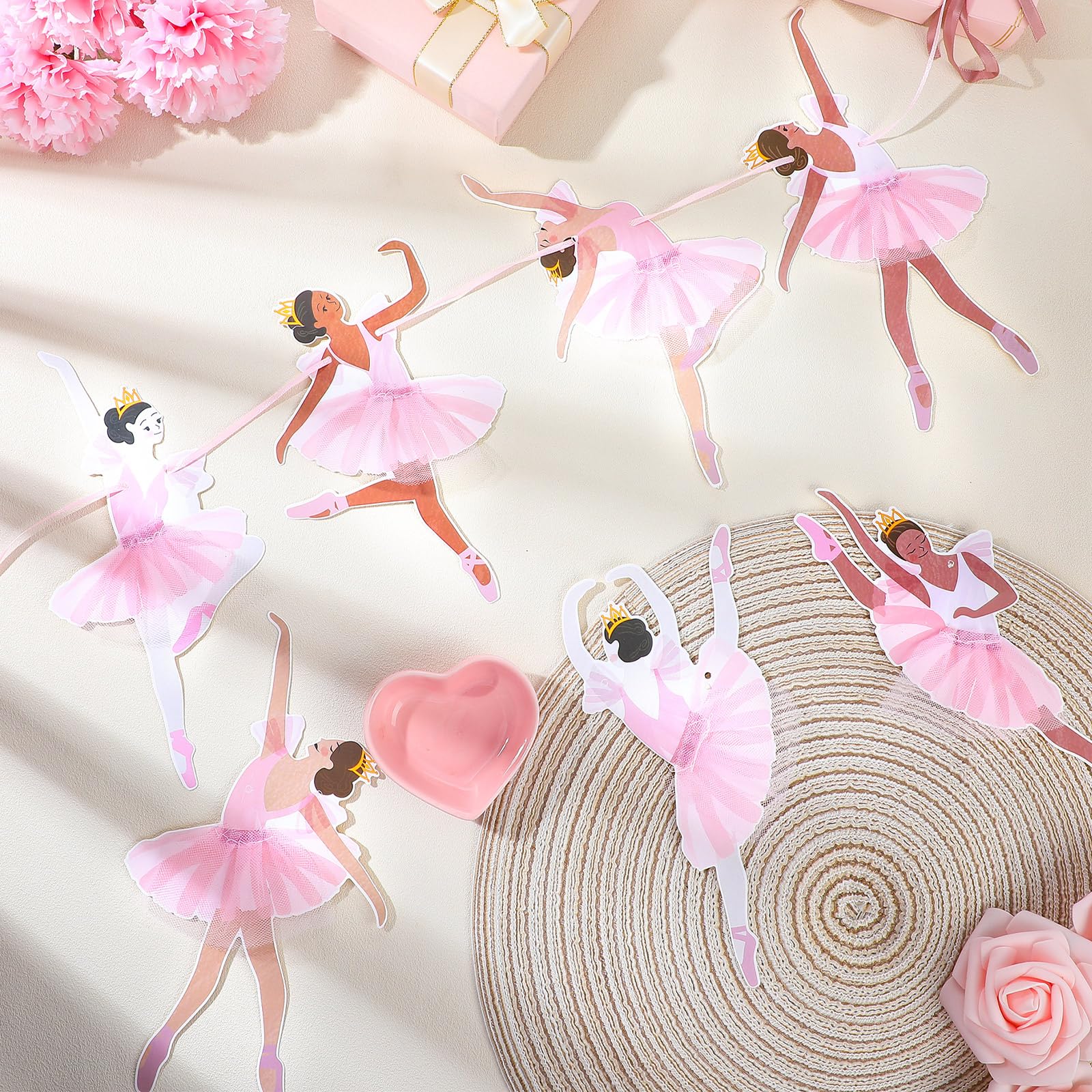 Trandraft 2 Pcs Ballet Dancer Banner Ballerina Girl Dancing Bunting Supplies Ballet Theme Ballerina Garland Pink Ballet Party Decorations for Girls Women Dancing Birthday Wedding Baby Shower Hanging