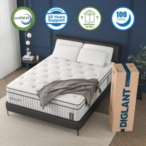 DIGLANT Full Mattress, 14Inch Hybrid Cooling Gel Memory Foam Mattress, Medium Plush Feel with Pocket Springs, Support & Pressure Relieving Full Size Mattress, CertiPUR-US Certified, 10 Year Warranty