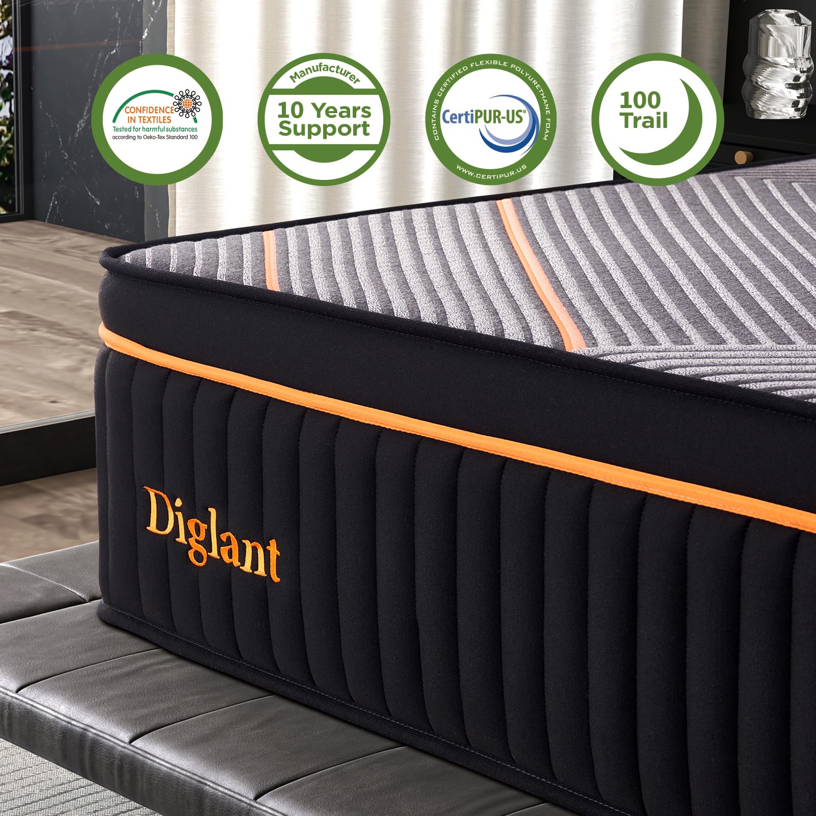 DIGLANT King Mattress, 14 Inch Plush Memory Foam Hybrid Mattress with Individually Pocket Coils for Pressure Relief,Balanced Support, King Size Mattress in Box, Motion Isolation