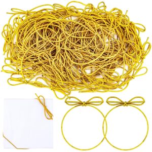 vercraft 200 pcs gold stretch loops with pre tied bows metallic elastic ribbon string gold elastic cord for gift boxes tags gift wrapping crafts (gold,10 inch)