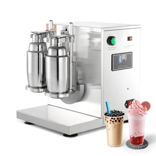 VEVOR Milk Tea Shaker, Electric Double Frame Milk Tea Shaker Machine, 0-180s Adjustable Milk Shake Mixer Machine with Double 750ML Stainless Steels Cups for Bubble Tea Boba Tea Juice Coffee Milk Wine