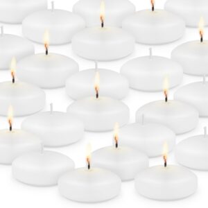 24 count 3" inch floating candles bulk set with 10 hour burn time, unscented white floating candles for centerpieces in cylinder vases at a wedding, party, pool, or holiday, large floating candles