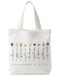 supwhd bible bags for women, christian tote bag, fruit of the spirit galatians 5:22-23, gifts for christian women, bible verse christian canvas tote bags for women