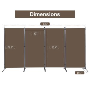 JVVMNJLK Indoor Room Divider, Portable Office Divider Room Divider Wall Divider Screen 4 Panel, Folding Partition Privacy Screen Walls Dividers for Room Separator 136" W x 71.3" H, Brown