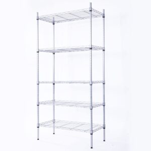 GODECOR 5-Tier Wire Shelving Unit Height Adjustable Metal Shelf, Ideal for Kitchen, Office, Laundry (29.1" L x 13.4" W x 59.1" H), Silver Gray