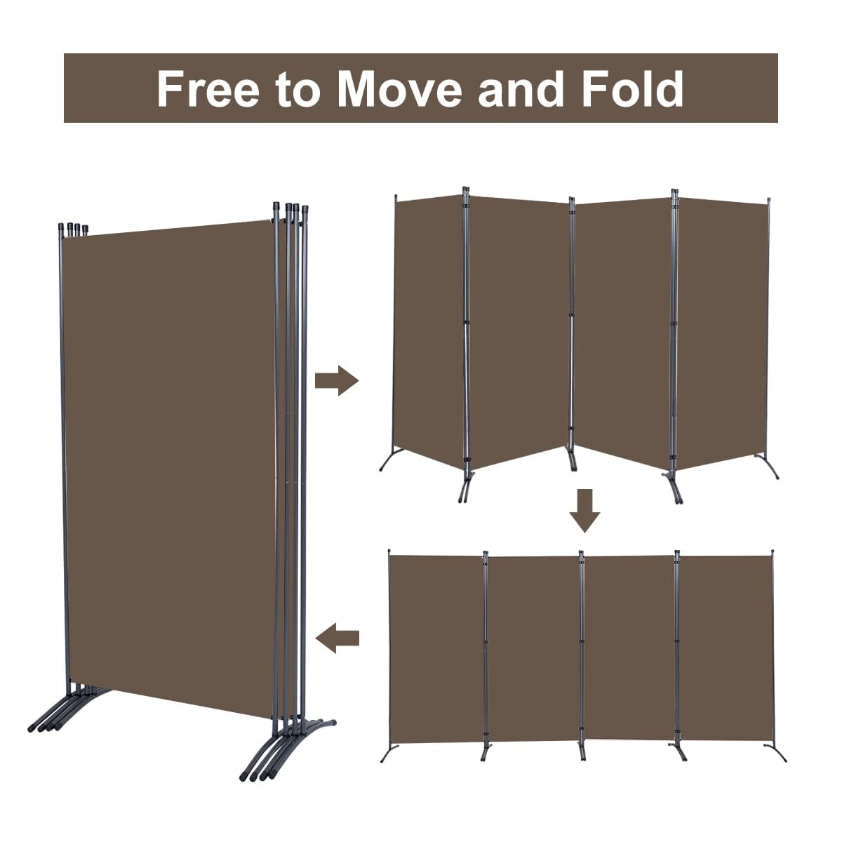 JVVMNJLK Indoor Room Divider, Portable Office Divider Room Divider Wall Divider Screen 4 Panel, Folding Partition Privacy Screen Walls Dividers for Room Separator 136" W x 71.3" H, Brown