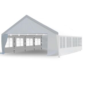 ecolinear carport, 20'x26' heavy duty carport, party tent with roll-up ventilated windows, removable sidewalls & doors, car port canopy tent with all-season tarp for car, truck, party, white