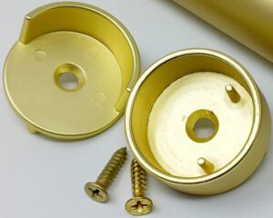 matte brass one pair 1 5/16 inch diameter round wardrobe closet rod end support flanges - one open and one closed caps with installation screws