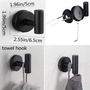 szhdxsy 5 Pack Bath Towel Hooks Hook Matte Black, 304 Stainless Steel Shower Towel Holder, Kitchen Towel Hanger, Round Robe Hook for Wall Heavy Duty Coat Hook for Bathroom Wall Mounted(Black)