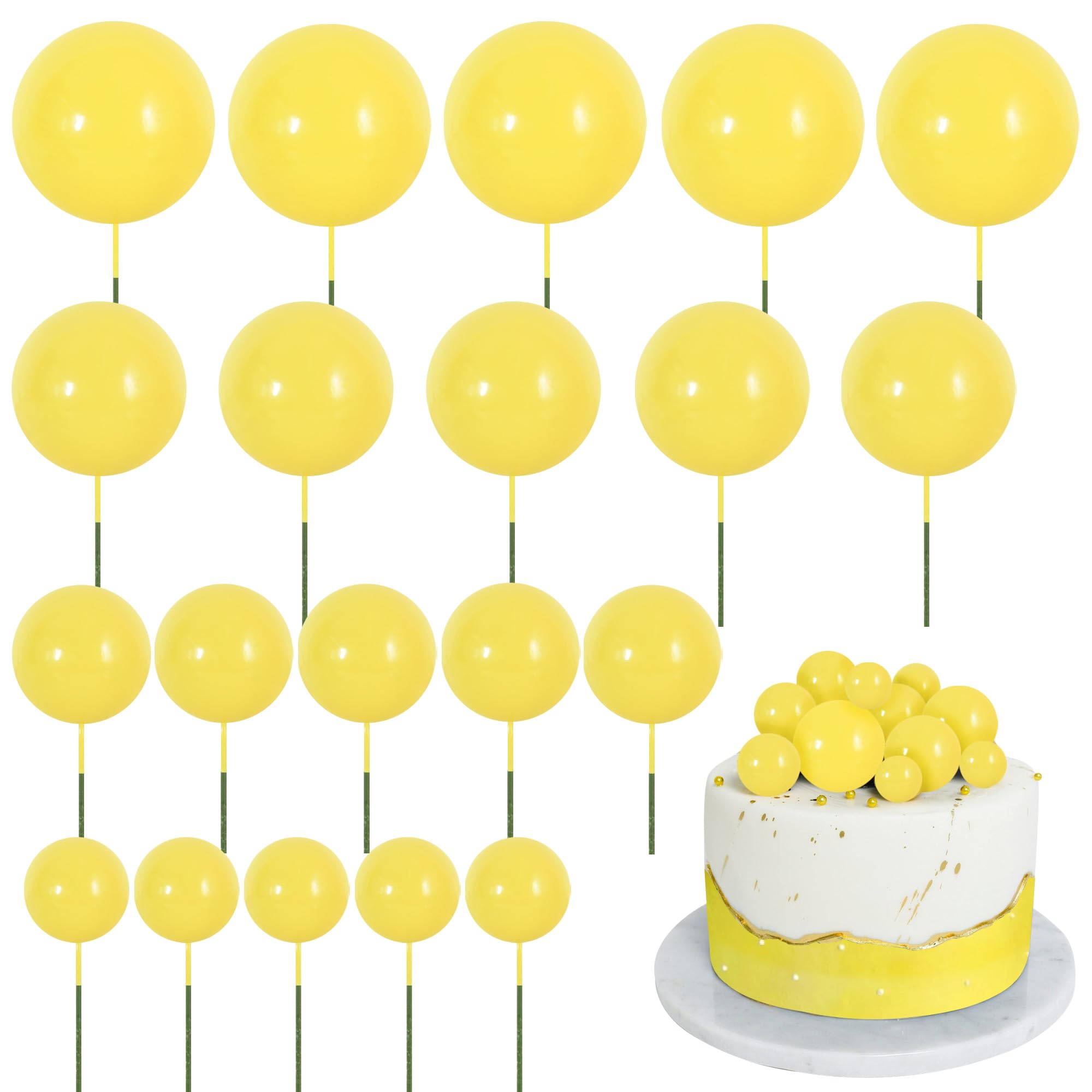 BEISHIDA 20 PCS Yellow Ball Cake Topper Cake Decoration Mini Balls Cake Toppers Foam Balls s Happy Birthday Cake DIY Cake Insert for Baking Birthday Anniversary Wedding Baby Shower Party