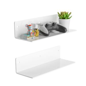 sezanrpt 12 inches white acrylic wall shelves set of 2, wall mounted shelves for plants, speaker, camera, toiletries, spice jars, coffee, candles, shoes, 2 pack