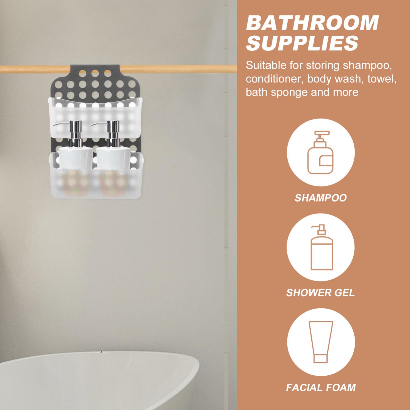 Cabilock Shower Organizer Bathroom Organizer,bathroom Wall Storage Basket Double Layer Adjustable Hanging Shampoo Basket