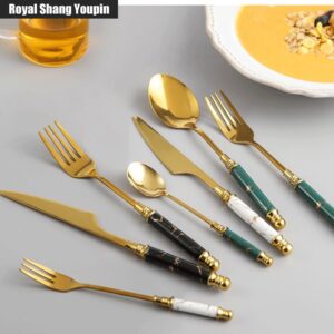 Royal Shang Youpin Ceramic Handle Kitchen Stainless Steel Silverware Tableware Flatware Cutlery Set Steak Knife Fork Spoon Teaspoon (Black,16 pieces)