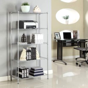 godecor 5-tier wire shelving unit height adjustable metal shelf, ideal for kitchen, office, laundry (29.1" l x 13.4" w x 59.1" h), silver gray