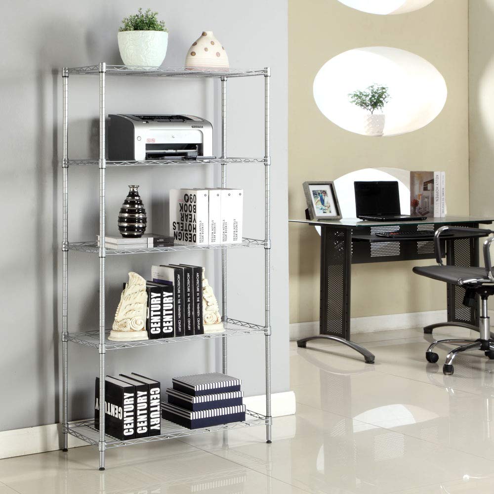 GODECOR 5-Tier Wire Shelving Unit Height Adjustable Metal Shelf, Ideal for Kitchen, Office, Laundry (29.1" L x 13.4" W x 59.1" H), Silver Gray