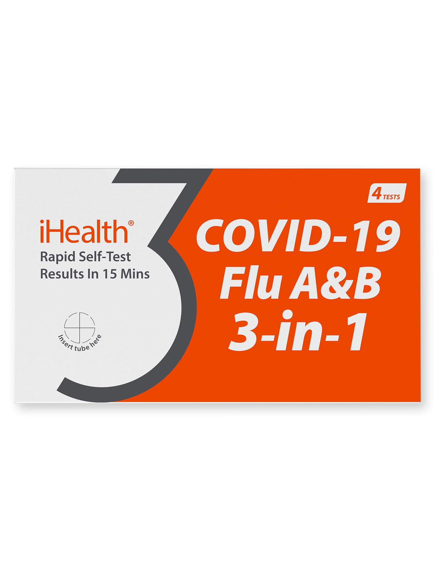 iHealth COVID-19, Flu A&B 3-in-1 Antigen Rapid Test, Results in 15 Minutes, FDA Authorized OTC Flu & COVID Home Test, with Non-invasive Nasal Swab, Easy to Use & No Discomfort (1 Pack, 4 Tests Total)