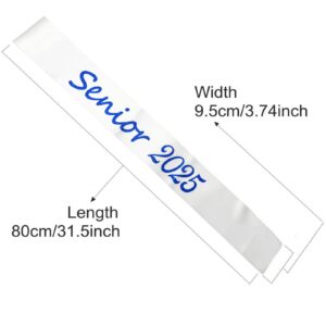 Ashaqshnglee Senior Sash 2025, 2PCS Graduation Sash White with Blue Glitter Letter Finally Graduated Cheerleader Party Celebration Decorations