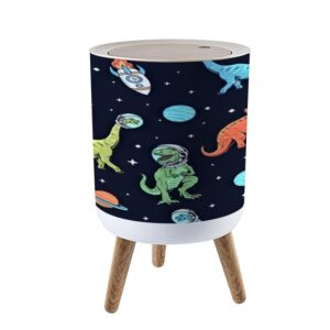 trash can with lid dinosaurs space seamless pattern hand drawn dinosaur cartoons space garbage can round waste bin press cover dog proof wastebasket for kitchen bathroom living room nursery 1.8gal